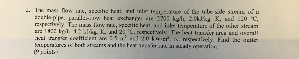 Solved The mass flow rate, specific heat, and inlet | Chegg.com