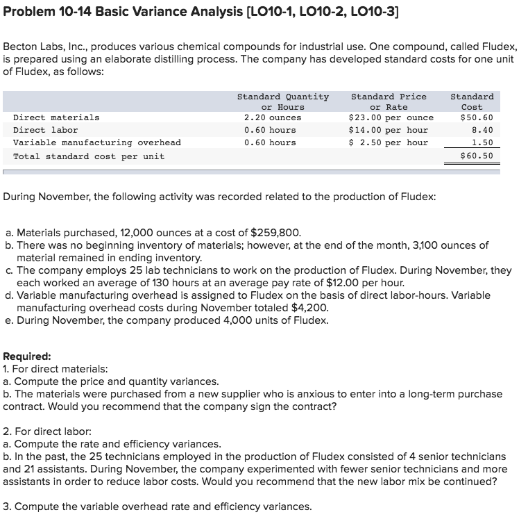 Solved Problem 10-14 Basic Variance Analysis [L010-1, | Chegg.com