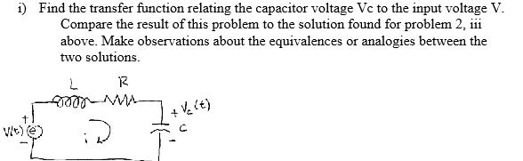 Solved i) Find the transfer function relating the capacitor | Chegg.com