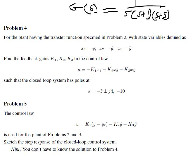 Solved Problem 4 For the plant having the transfer function | Chegg.com