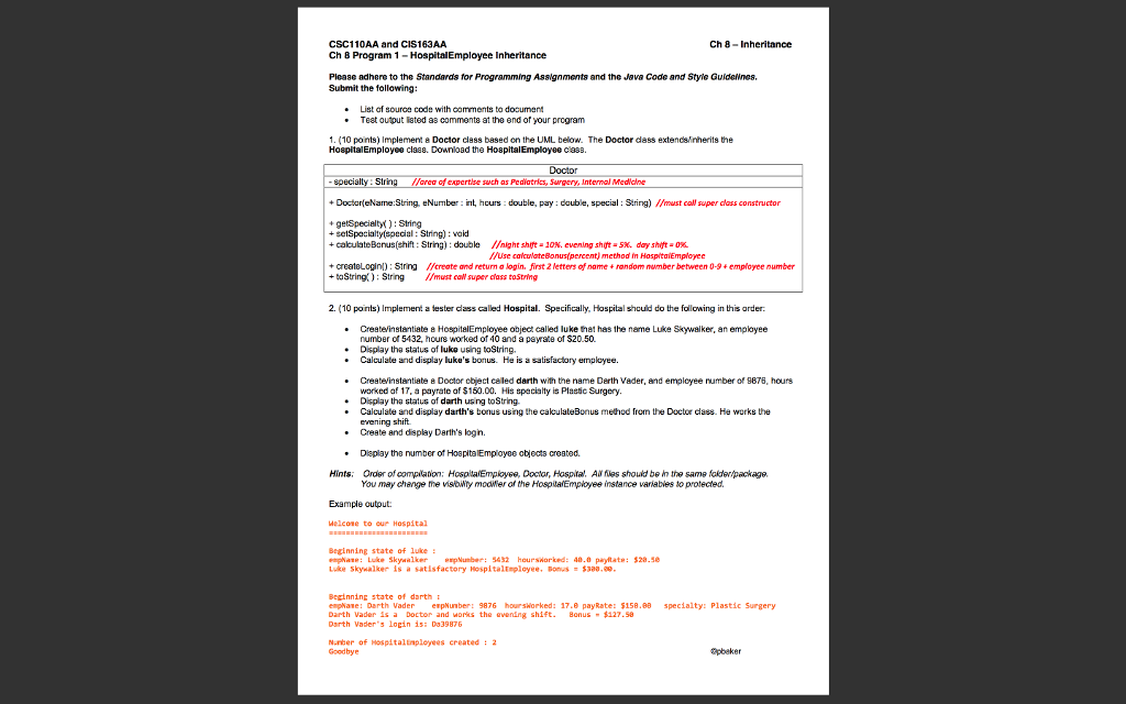 Solved CSC110AA and CIS163AA Ch 8 – Inheritance Ch 8 Program | Chegg.com