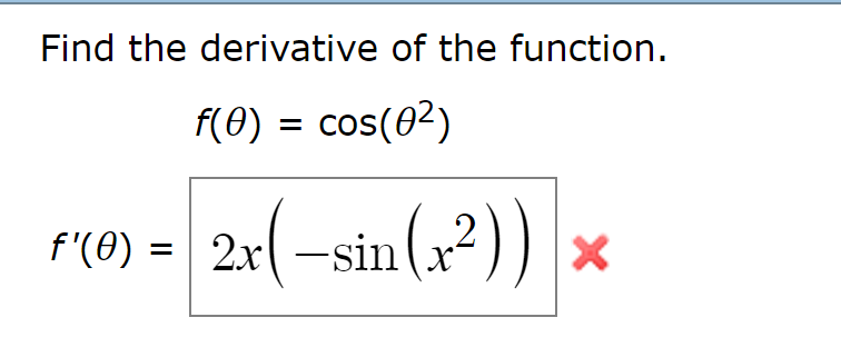 Solved Find the derivative of the function. f(theta) = | Chegg.com