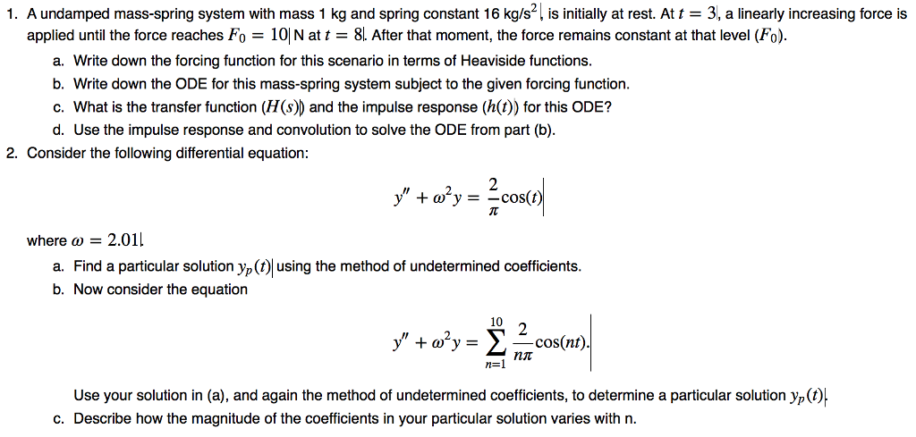 Solved A undamped mass-spring system with mass 1 kg and | Chegg.com
