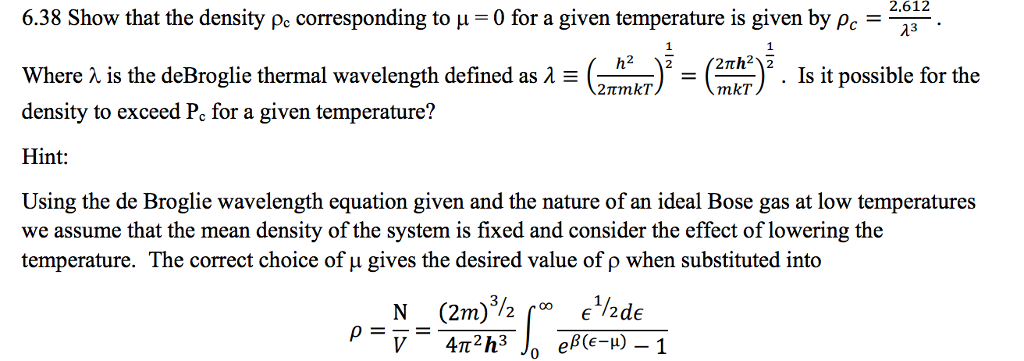 Solved Show that the density rho_c corresponding to mu = 0 | Chegg.com