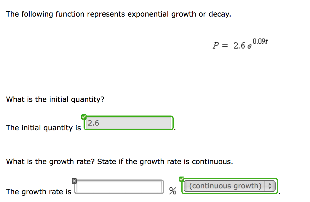 Solved The following function represents exponential growth | Chegg.com