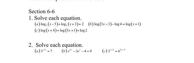 Solved Solve Each Equation Log 3 X 5 Log 3 X 3 2