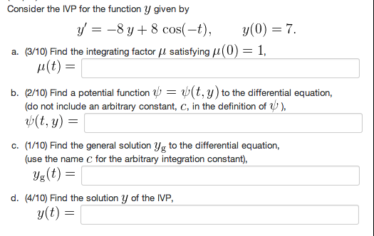 Solved Consider the IVP for the function y given by y'= ?8 y | Chegg.com