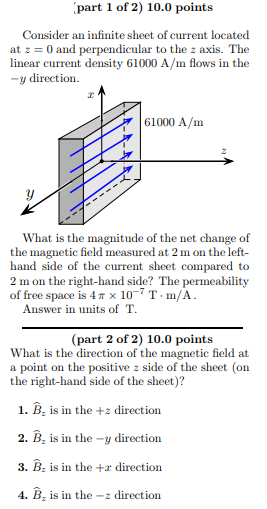 Solved part 1 of 2) 10.0 points Consider an infinite sheet | Chegg.com
