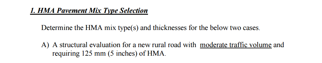 Solved Determine the HMA mix type(s) and thicknesses for the | Chegg.com