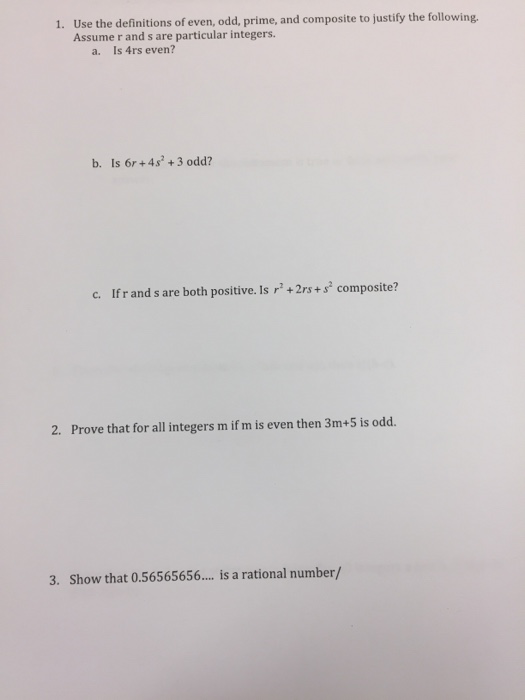 Solved Use the definitions of even, odd, prime, and | Chegg.com