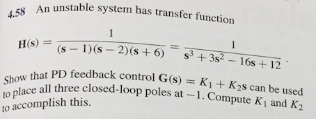 Solved an unstable system has transfer function H(s) = 1/(s | Chegg.com
