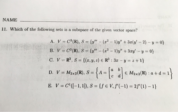 Solved Which of the following sets is a subspace of the | Chegg.com
