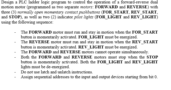 Solved Design a PLC ladder logic program to control the | Chegg.com