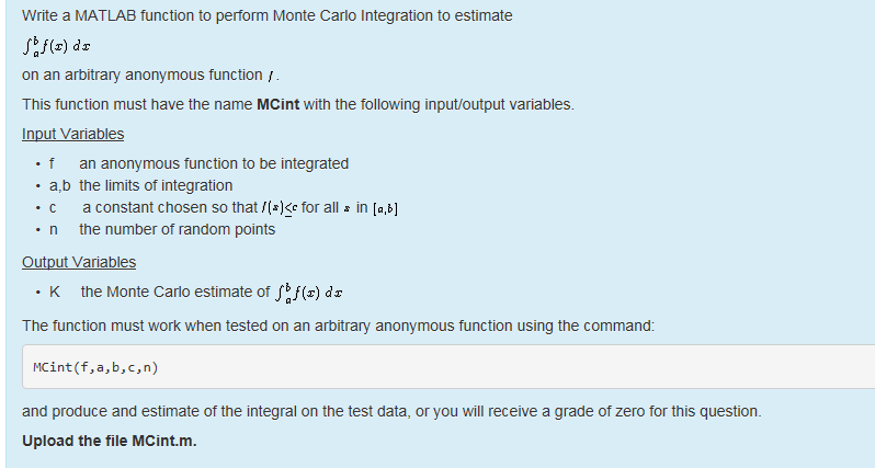 Write a MATLAB function to perform Monte Carlo | Chegg.com