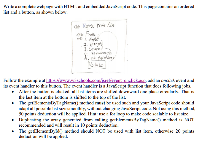 Solved Write a complete webpage with HTML and embedded | Chegg.com
