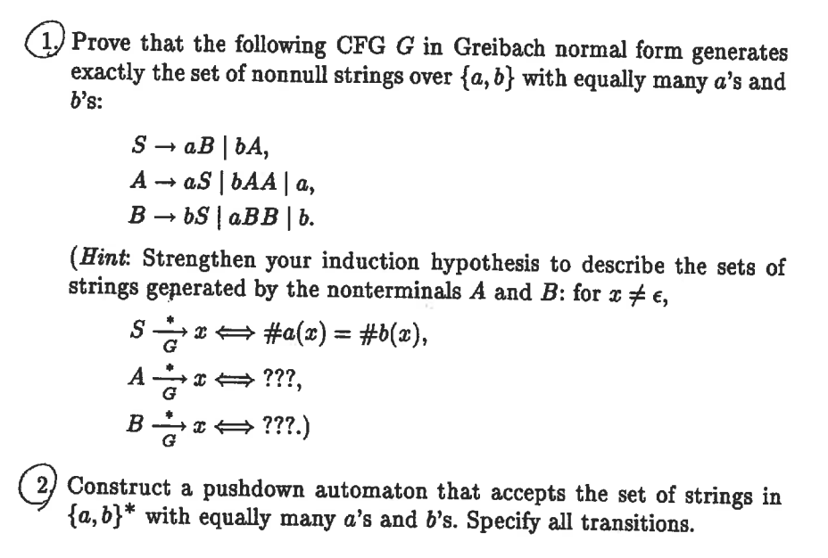 Solved 1^ Prove that the following CFG G in Greibach normal | Chegg.com