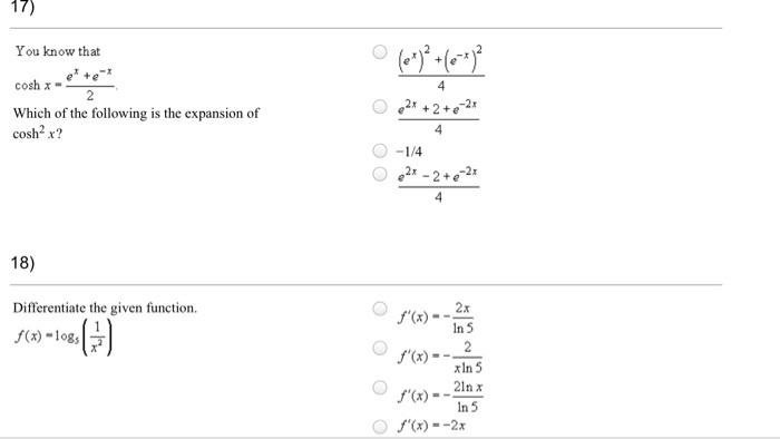Solved You know that cosh x = e^x + e^-x/2, which of the | Chegg.com
