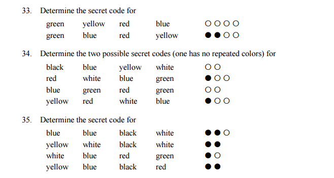 Solved Determine the secret code for green yellow red blue | Chegg.com