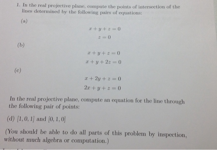 Solved In the real projective plane, compute the points of | Chegg.com