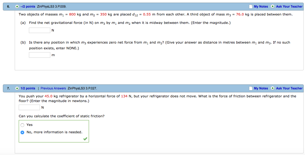 Solved Two Objects Of Masses M 1 800 Kg And M 2 350 Kg