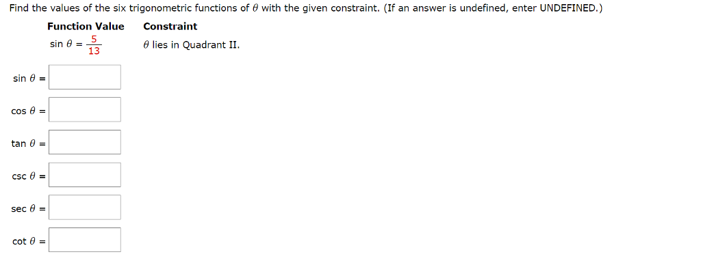 Solved Find the values of the six trigonometric functions of | Chegg.com