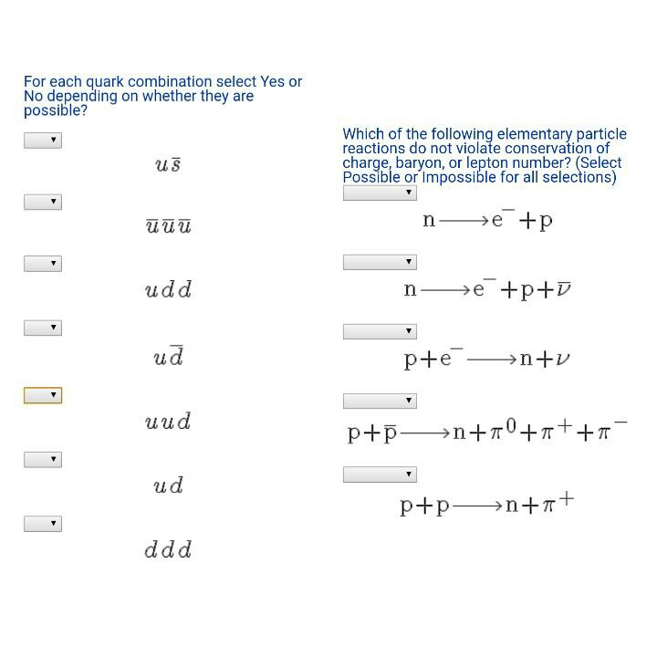Solved For each quark combination select Yes or No depending | Chegg.com