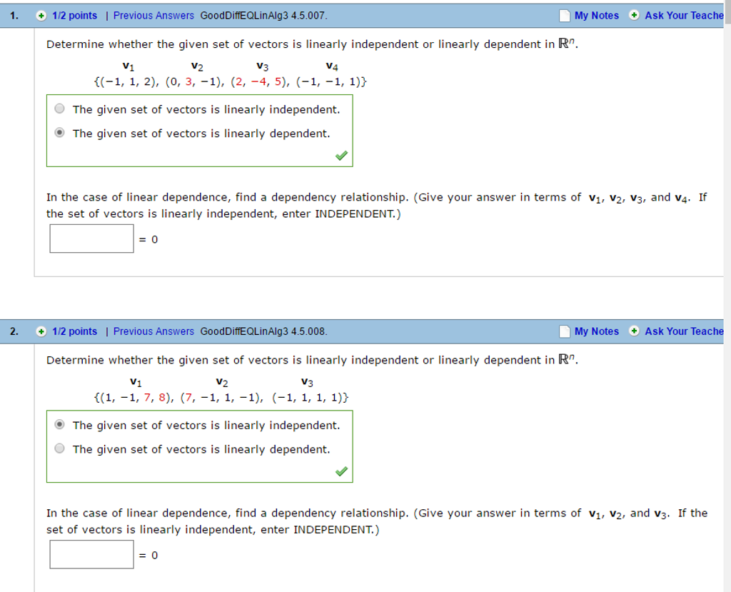 Solved Determine Whether The Given Set Of Vectors Is