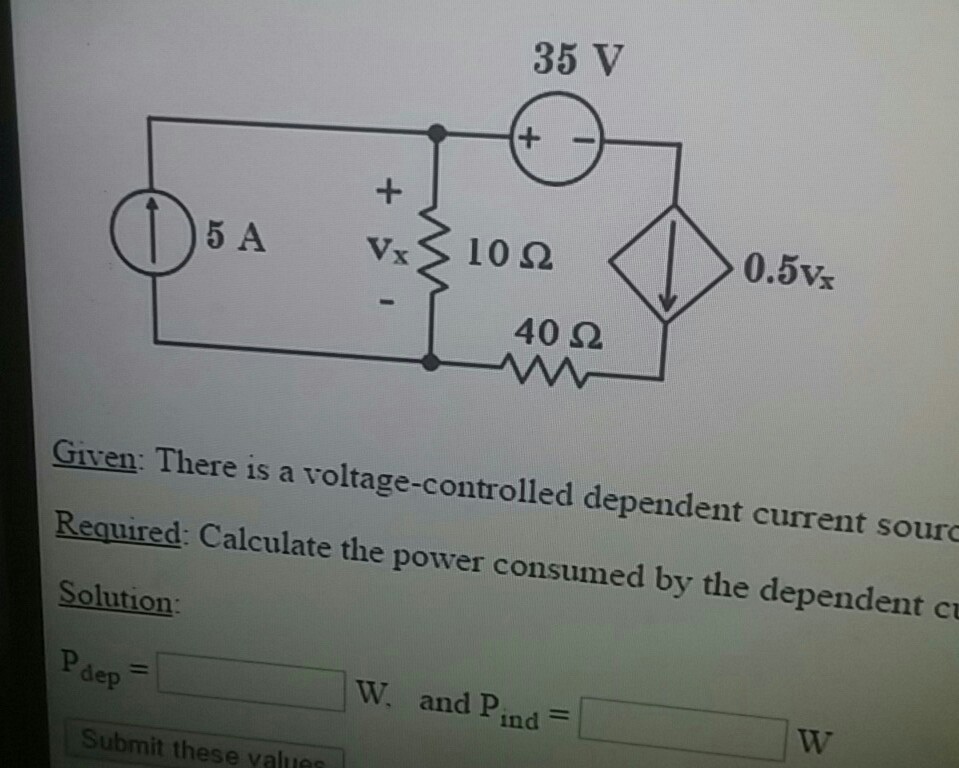 Solved 35 V 5 A vx s 10 2 0.5v 40 2 Given: There is a | Chegg.com