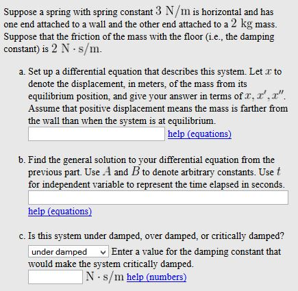 Solved CALCULUS 4 Suppose a spring with spring constant is | Chegg.com