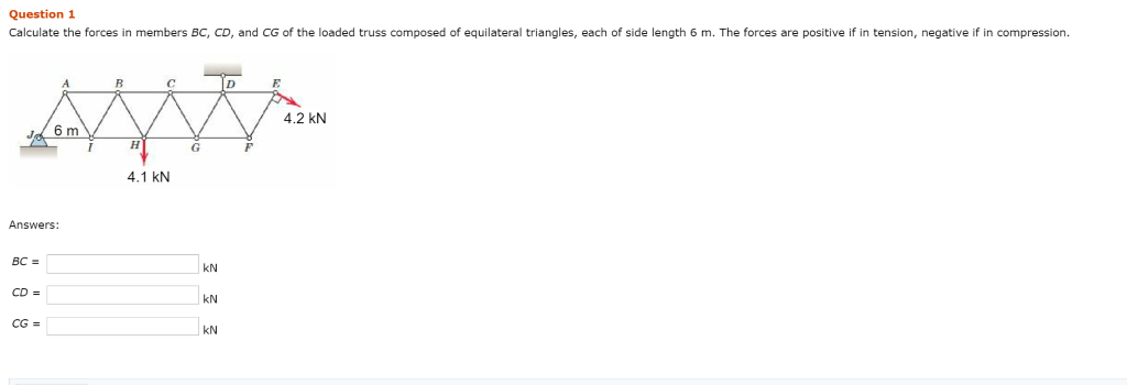 Solved Question 1 Calculate The Forces In Members Bc Cd