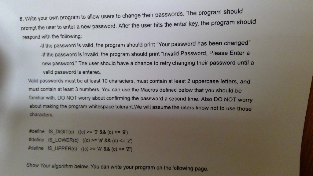 8. Write your own program to allow users to change | Chegg.com