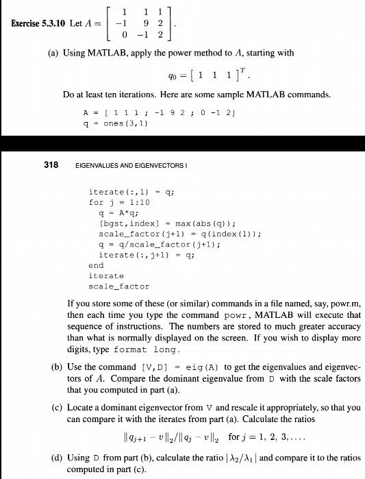 Solved Exercise 5.3.10 Let A9 2 0 -1 2 (a) Using MATLAB, | Chegg.com