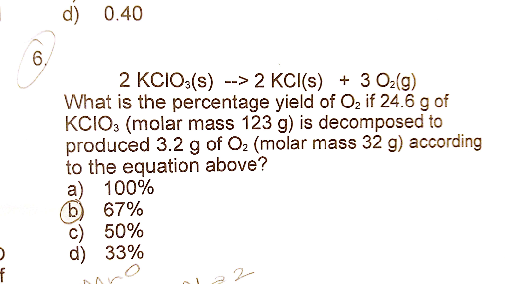 Solved d) 0.40 6 2 KCIO3(s) 2 KCI(s) 3 O2(g) What is the | Chegg.com