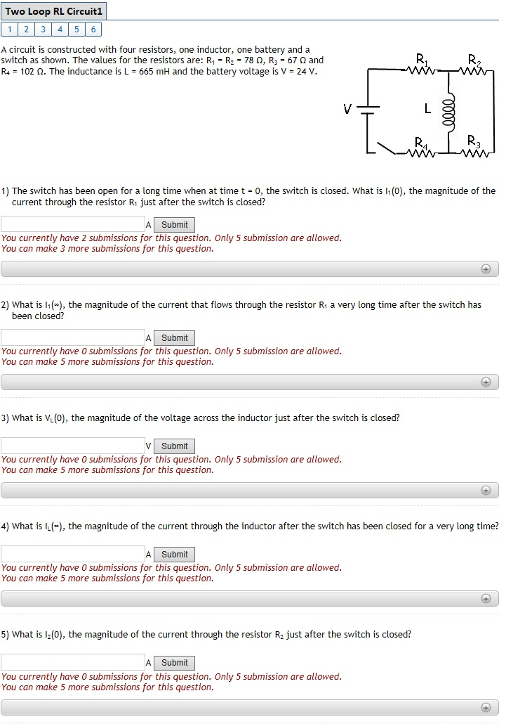 Solved Two Loop RL Circuit1 123 45 6 A circuit is | Chegg.com