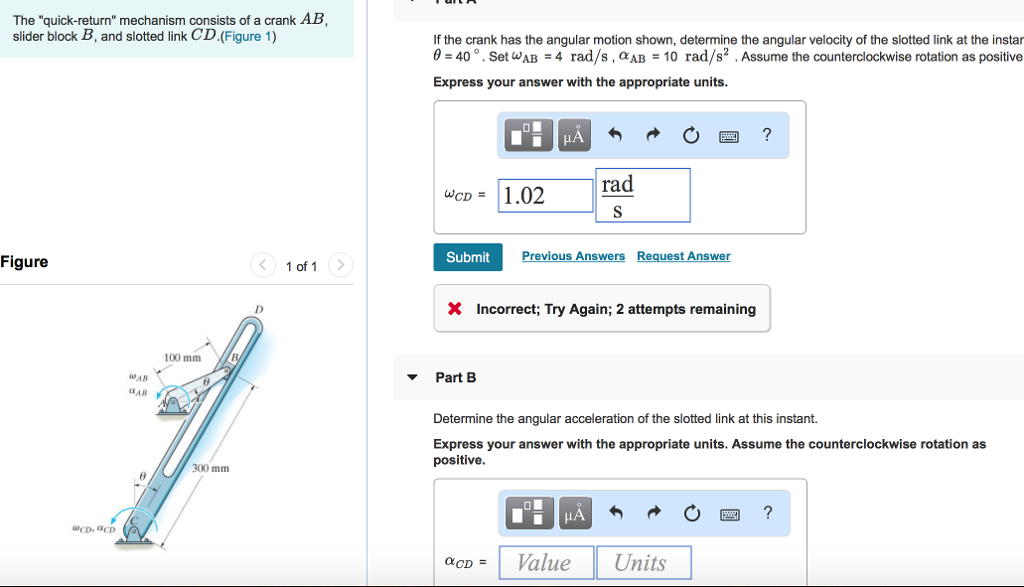 Solved The "quick-return" mechanism consists of a crank AB | Chegg.com