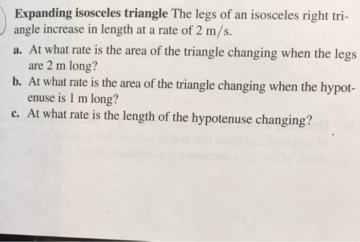 Solved Expanding isosceles triangle The legs of an isosceles | Chegg.com