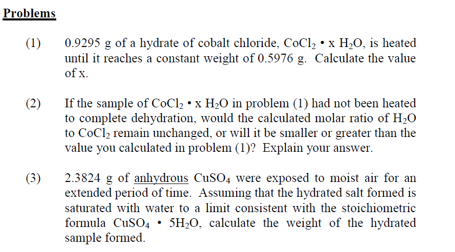 Solved Problems (1) 0.9295 g of a hydrate of cobalt | Chegg.com