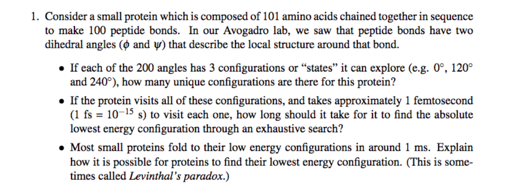 Solved 1. Consider a small protein which is composed of 101 | Chegg.com