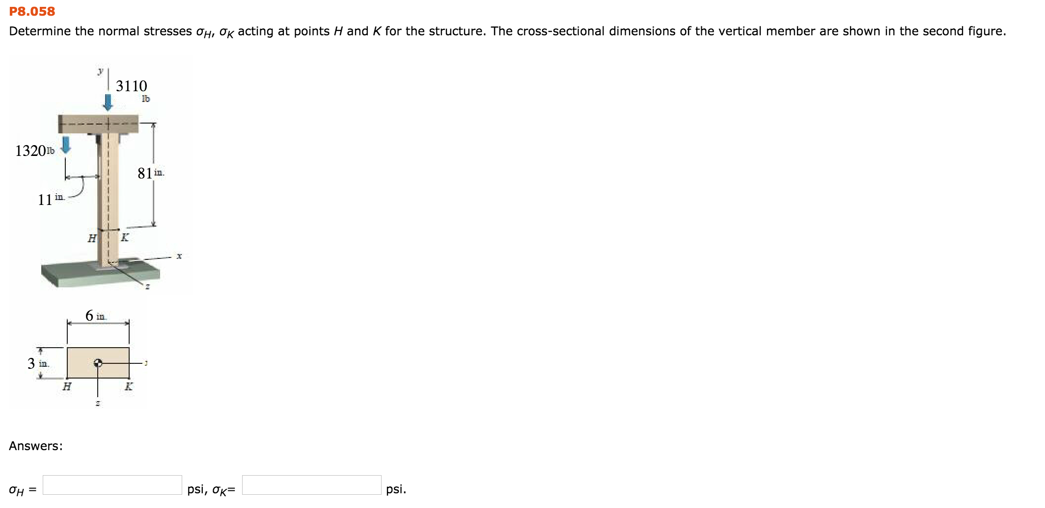Solved P8.058 Determine the normal stresses SigmaH,SigmaK | Chegg.com