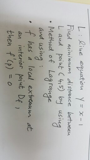 Solved L: line equation y = x - 1 Find minimum distance | Chegg.com