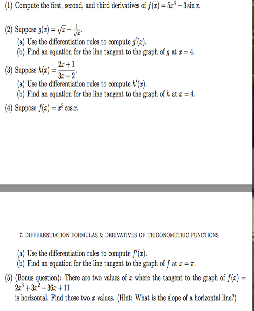 Solved (1) Compute the first, second, and third derivatives | Chegg.com
