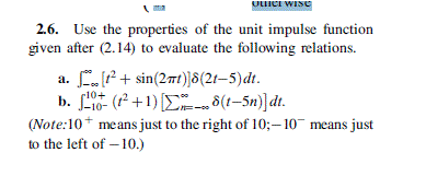 Solved 2.6. Use the properties of the unit impulse function | Chegg.com