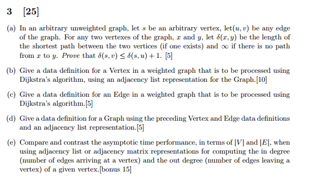 In an arbitrary unweighted graph, let a be an | Chegg.com