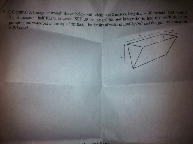 Solved A triangular trough shown below with width w = 2 | Chegg.com
