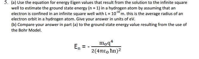 Solved Use the equation for energy Eigen values that result | Chegg.com