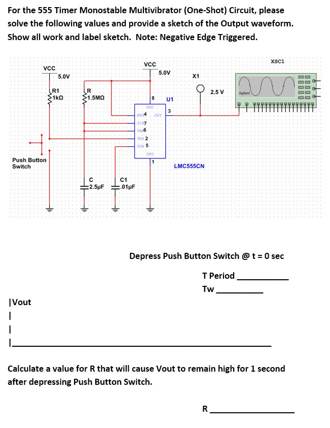 Solved For the 555 Timer Monostable Multivibrator (One-Shot) | Chegg.com