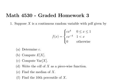 Solved Suppose X is a continuous random variable with pdf | Chegg.com