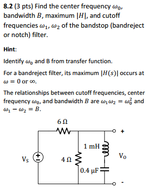 Solved Find the center frequency omega _0, bandwidth B, | Chegg.com