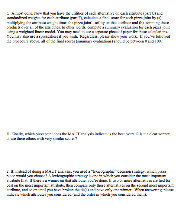 Homework Assignment 7: Multi-attribute Utility Theory | Chegg.com