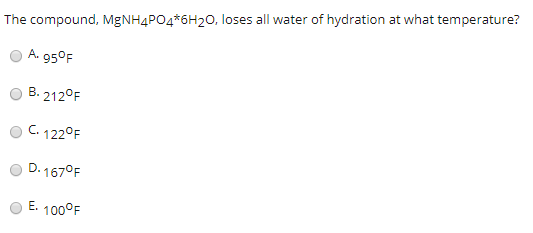 Solved The compound, MgNH4PO4*6H20, loses all water of | Chegg.com